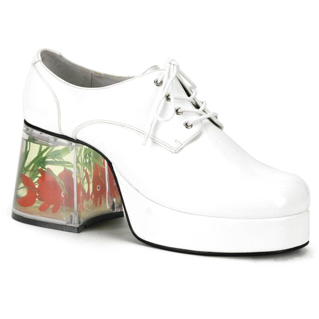 Men's White Patent 70s Disco Fish Tank Platform Shoes With Fish ...