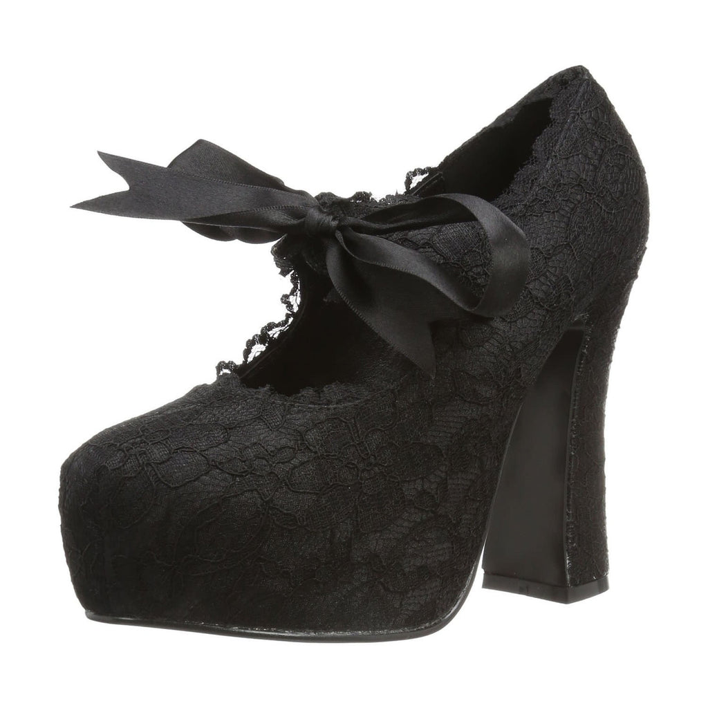 DEMONIA Women's Sexy 5" Chunky Heel Black Satin & Lace Mary Jane Heels ...