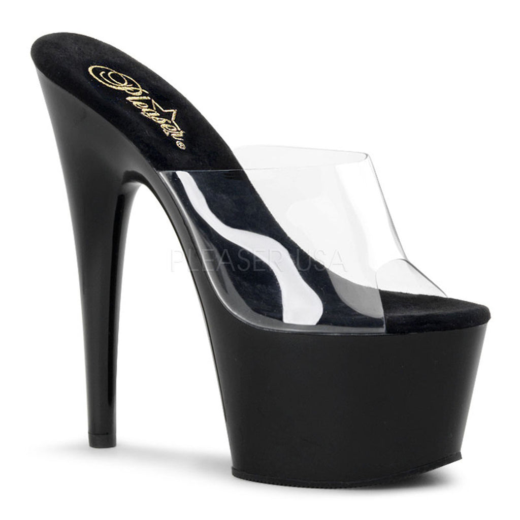 PLEASER ADORE-701 7 Inch Heel Clear Top With Black Platform Slides ...