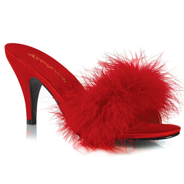 3" Heel Red Sexy Slippers With Plush Feathers AMOUR-03 – Shoecup.com