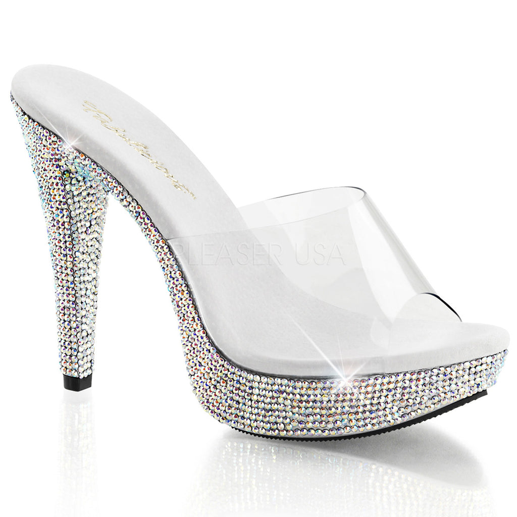 5" Heel Silver Rhinestone Platform Slides | FABULICIOUS COCKTAIL-501DM ...