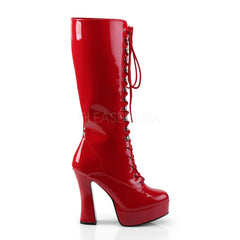 5" Red Pat Chunky Heel Gogo Style Lace Up Knee High Dance Boot ...