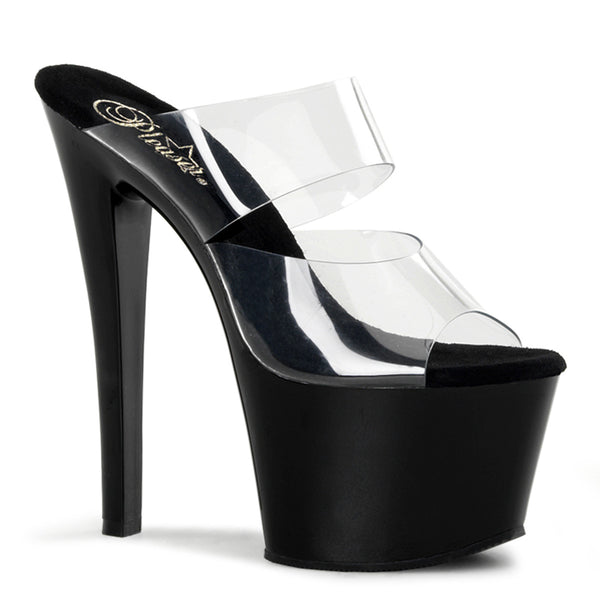 7 Inch Heel PLEASER SKY-302 Clear Stripper Heels With Black Platform ...